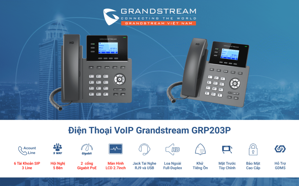 Điện Thoại IP Grandstream GRP2603P - 6 Tài Khoản SIP